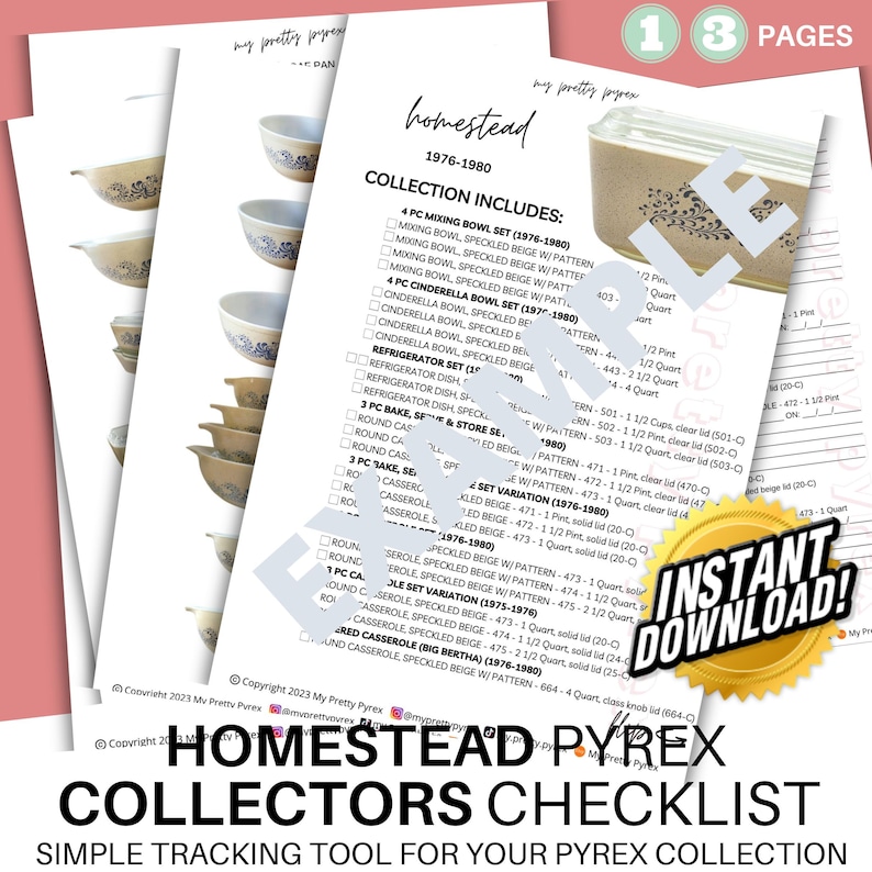 Homestead - Pyrex Collectors Checklist by "my Pretty Pyrex" - Instant ...
