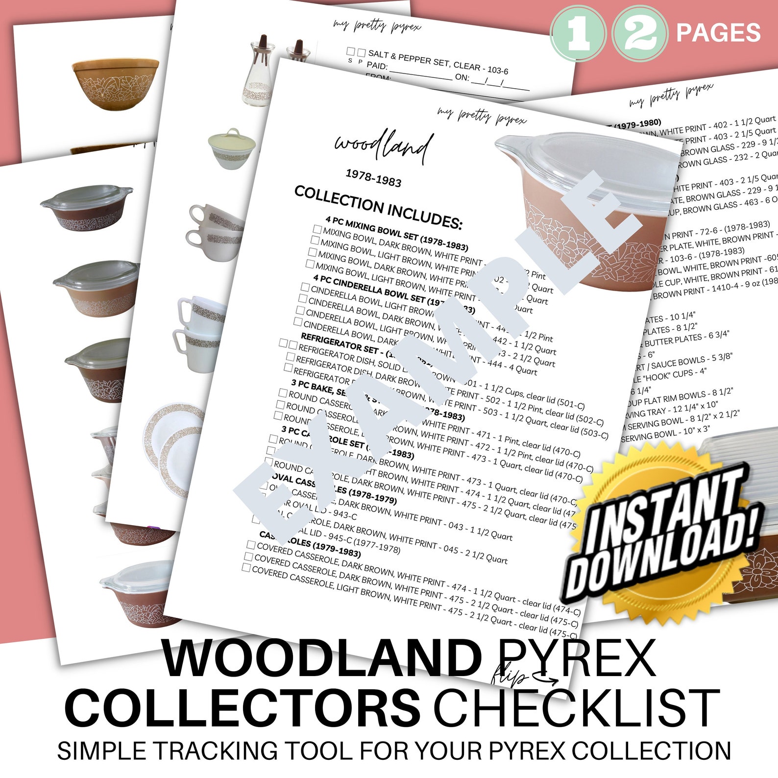 Woodland Pyrex Collectors Checklist by my Pretty Pyrex Instant Download ...