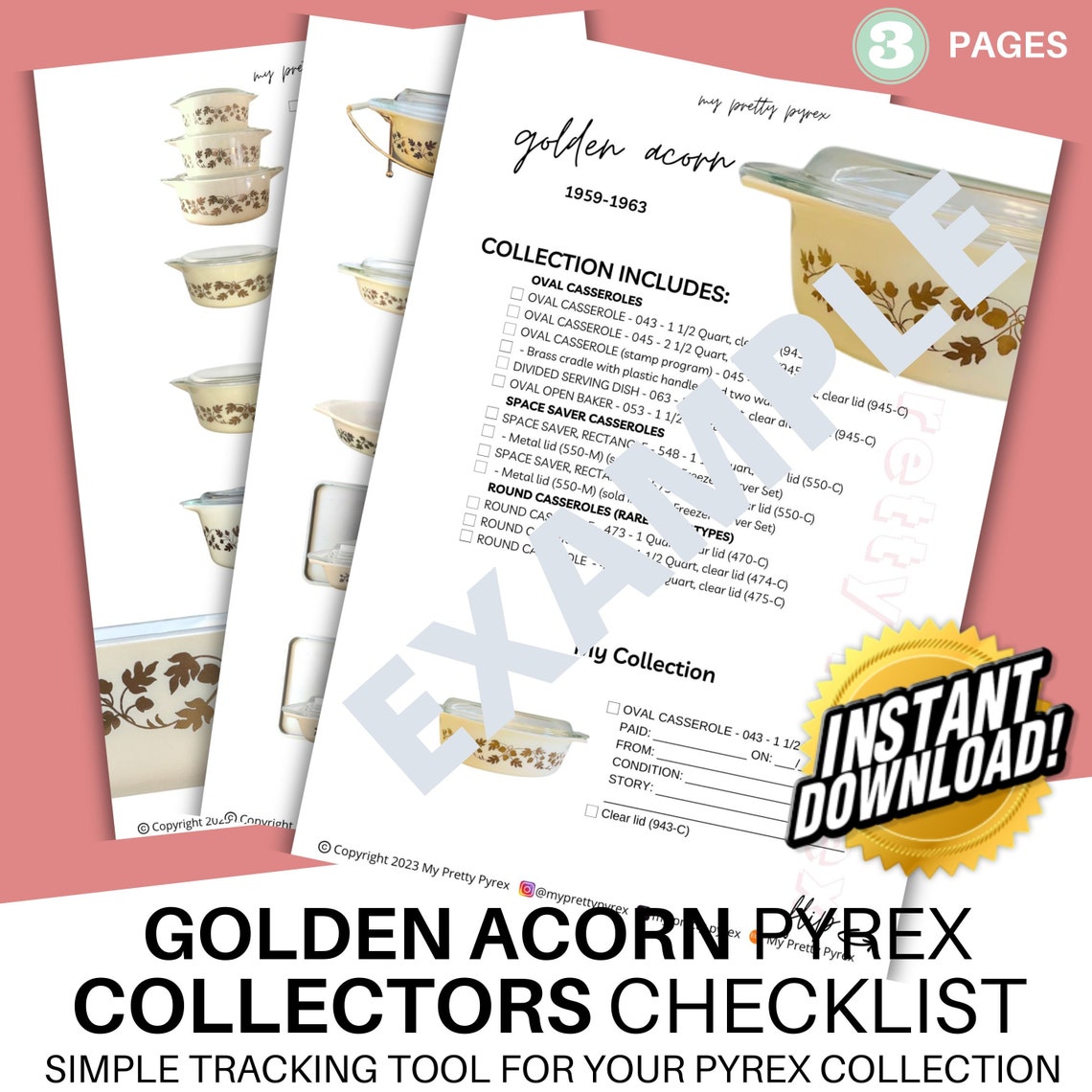 Golden Acorn Pyrex Collectors Checklist by my Pretty Pyrex Instant ...