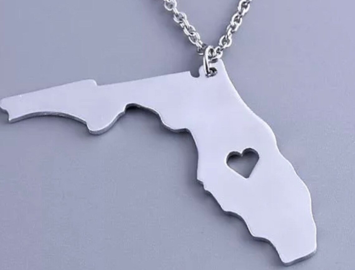 Outline Florida Map Necklace Heart USA FL State Necklace I | Etsy