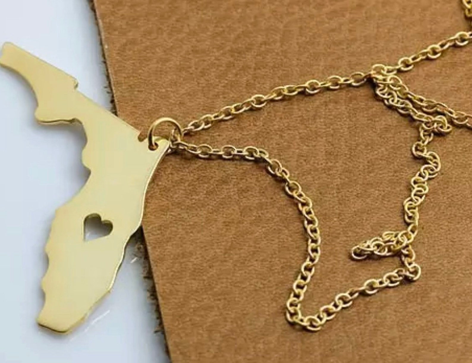 Outline Florida Map Necklace Heart USA FL State Necklace I - Etsy
