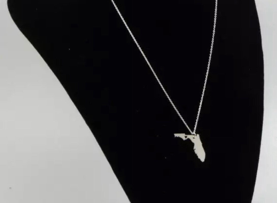Outline Florida Map Necklace Heart USA FL State Necklace I | Etsy