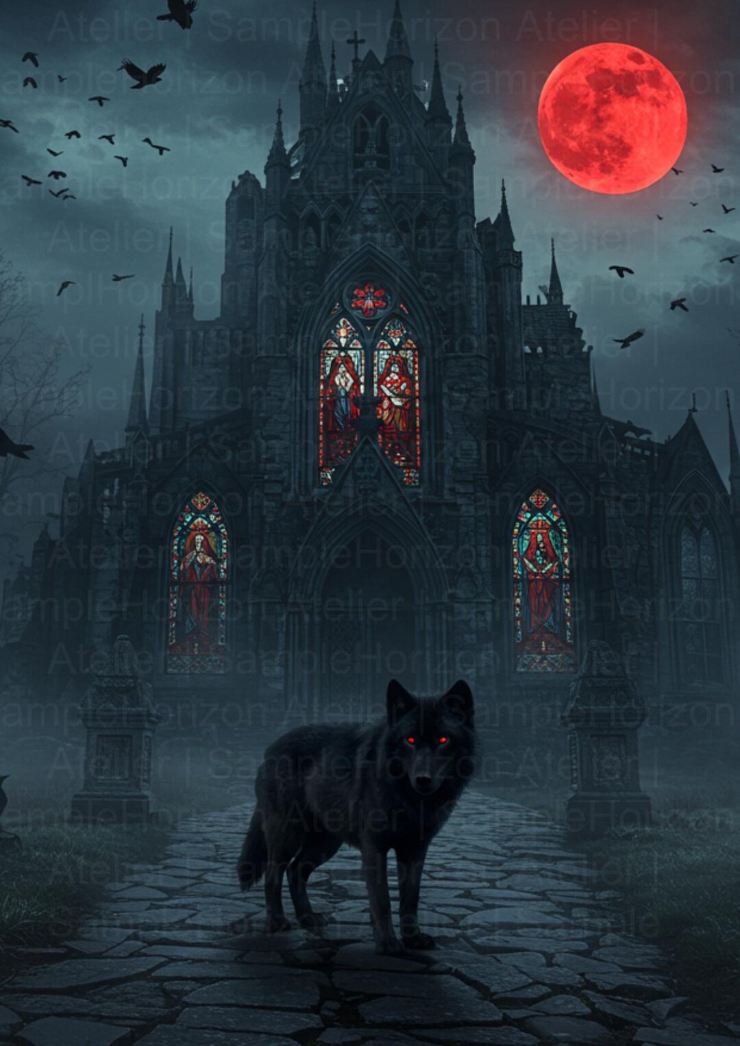 Gothic Haunted Castle & Wolf - Digital Download Wall Art | 300DPI High ...