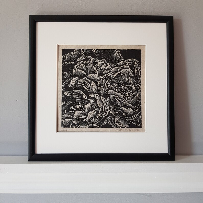 Peony Linocut, Original Handmade Print, Delicate Botanical Art, Flowers ...