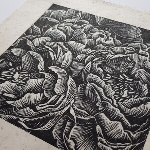 Peony Linocut, Original Handmade Print, Delicate Botanical Art, Flowers ...