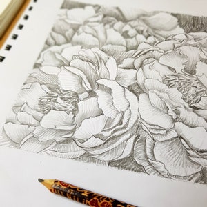 Peony Linocut, Original Handmade Print, Delicate Botanical Art, Flowers ...