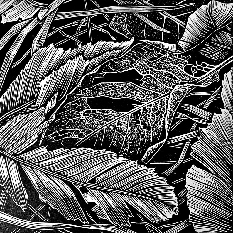 Leaf Skeleton Linocut, Black and White Nature Print, Botanical Wall Art ...