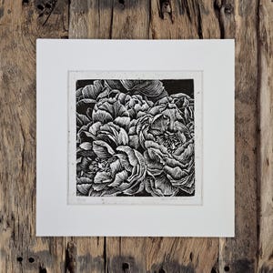 Peony Linocut, Original Handmade Print, Delicate Botanical Art, Flowers ...