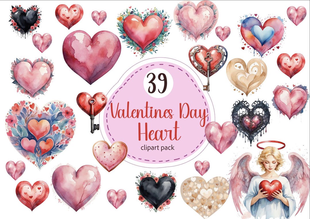 Watercolor Heart Clipart, Valentines Day Clipart, Sweet Valentine ...