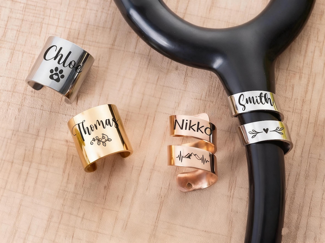 Engraved Stethoscope Name Tag, Personalized Stethoscope ID Wrap Ring ...