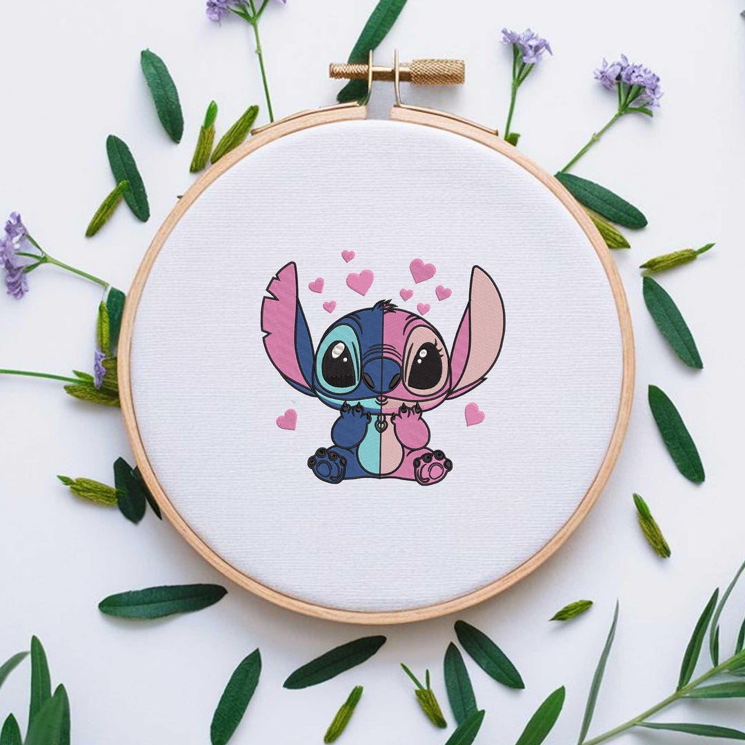 Cute Love Stitch Embroidery Design – Adorable Character With Hearts - Etsy