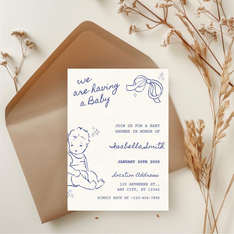 Editable Hand Drawn Baby Shower Invitation Template, Whimsical Baby ...