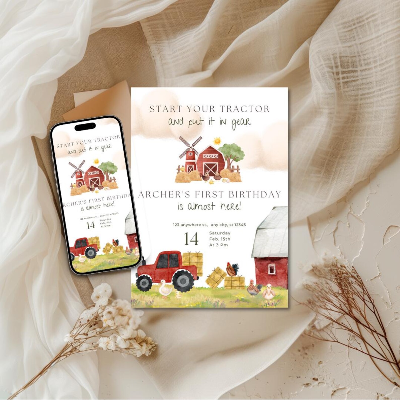 Farm Theme First Birthday Invitation – Start Your Tractor & Put It in ...