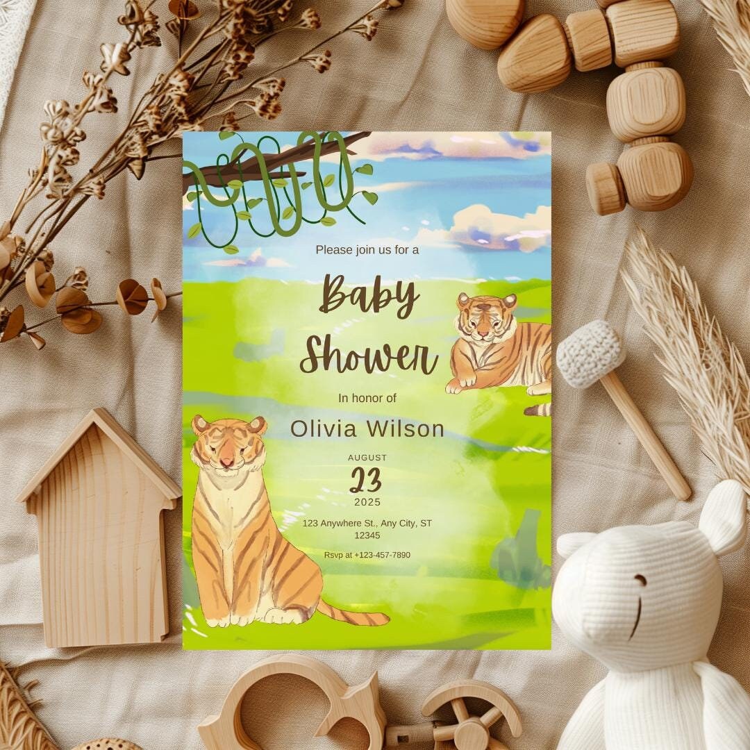 Wildly Cute Safari Baby Shower Invite | Tiger Cub Theme | Editable ...