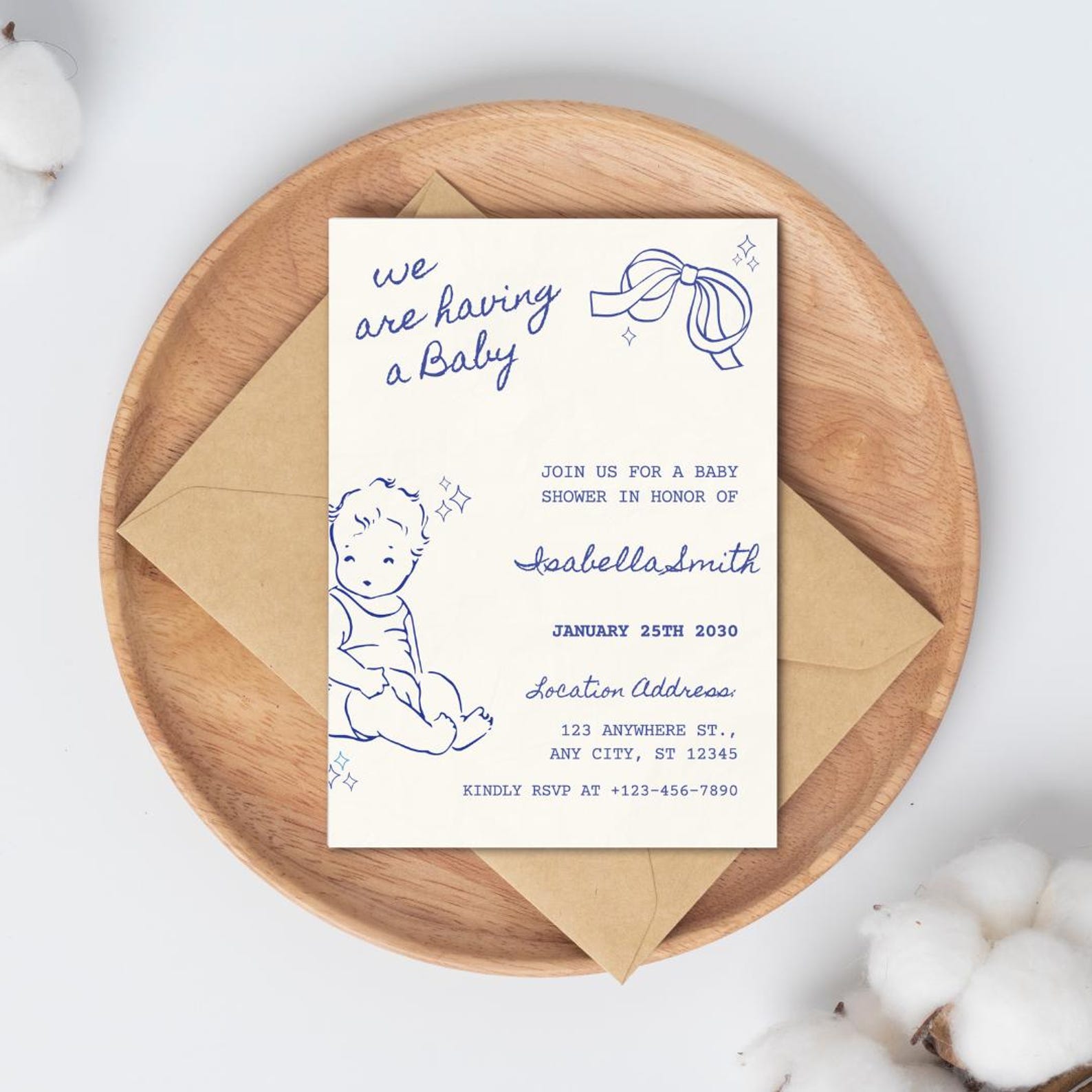 Editable Hand Drawn Baby Shower Invitation Template, Whimsical Baby ...