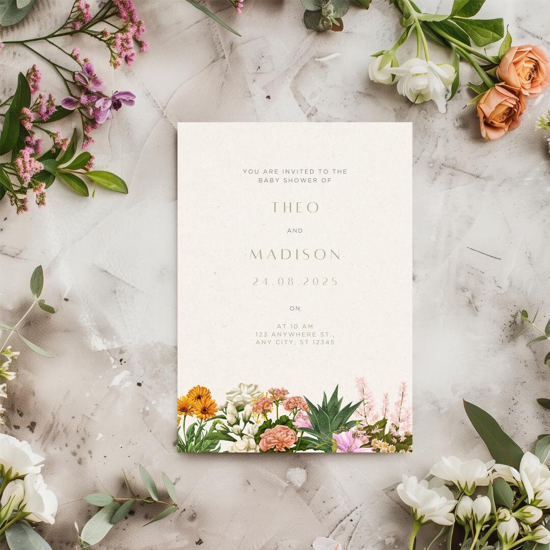 Elegant Botanical Baby Shower Invitation, Neutral Earthy Floral Theme ...
