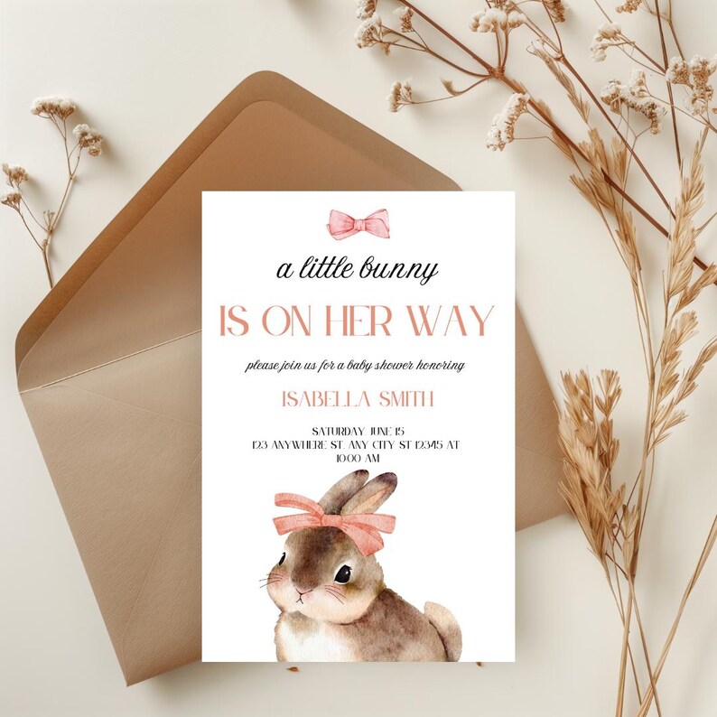 Bunny Baby Shower Invitation Bundle, A Little Bunny is on Her Way ...