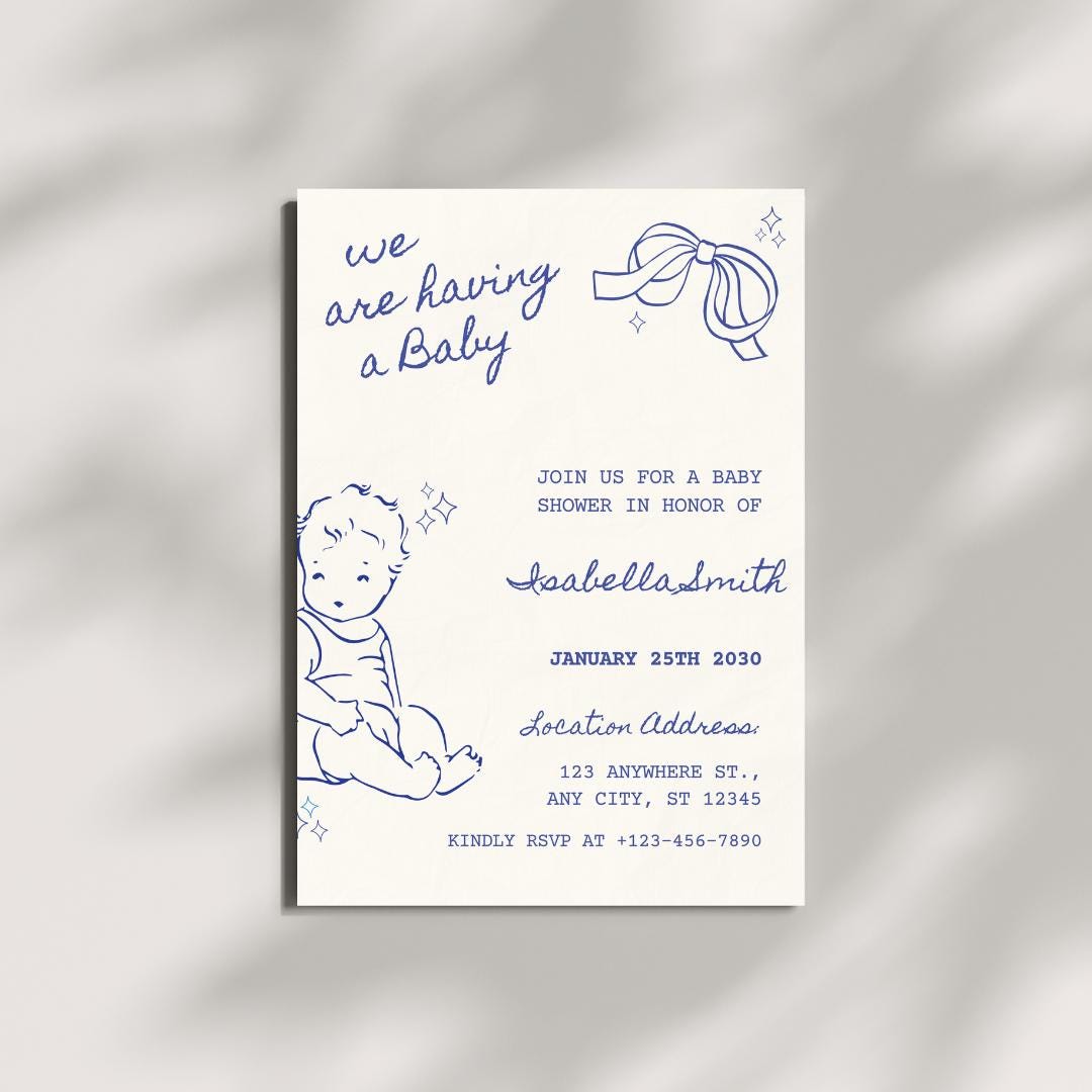 Editable Hand Drawn Baby Shower Invitation Template, Whimsical Baby ...