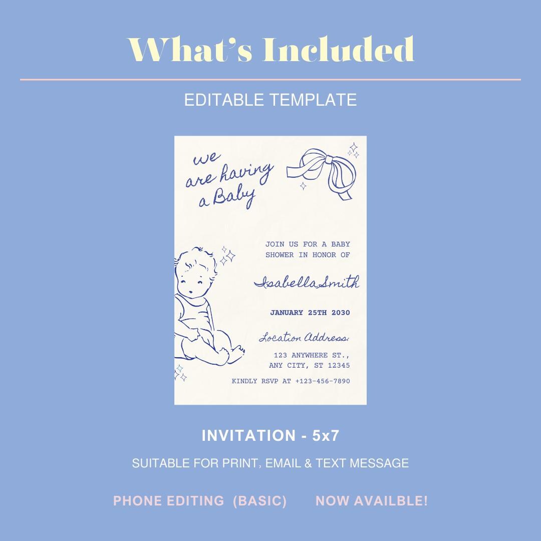 Editable Hand Drawn Baby Shower Invitation Template, Whimsical Baby ...