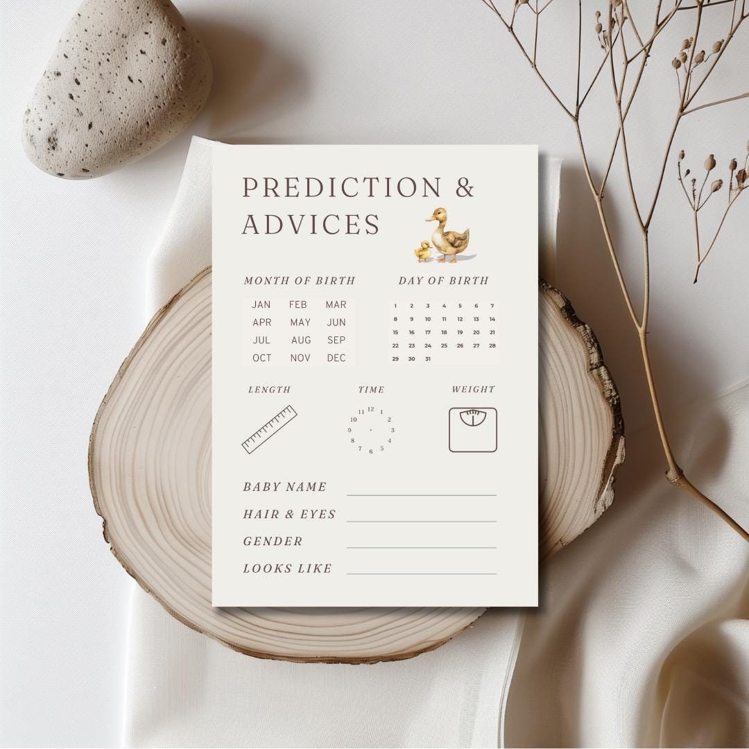 Minimalist Duck Baby Prediction & Advice Card, Modern Baby Predictions ...