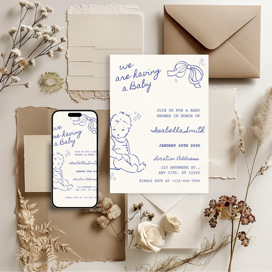 Editable Hand Drawn Baby Shower Invitation Template, Whimsical Baby ...