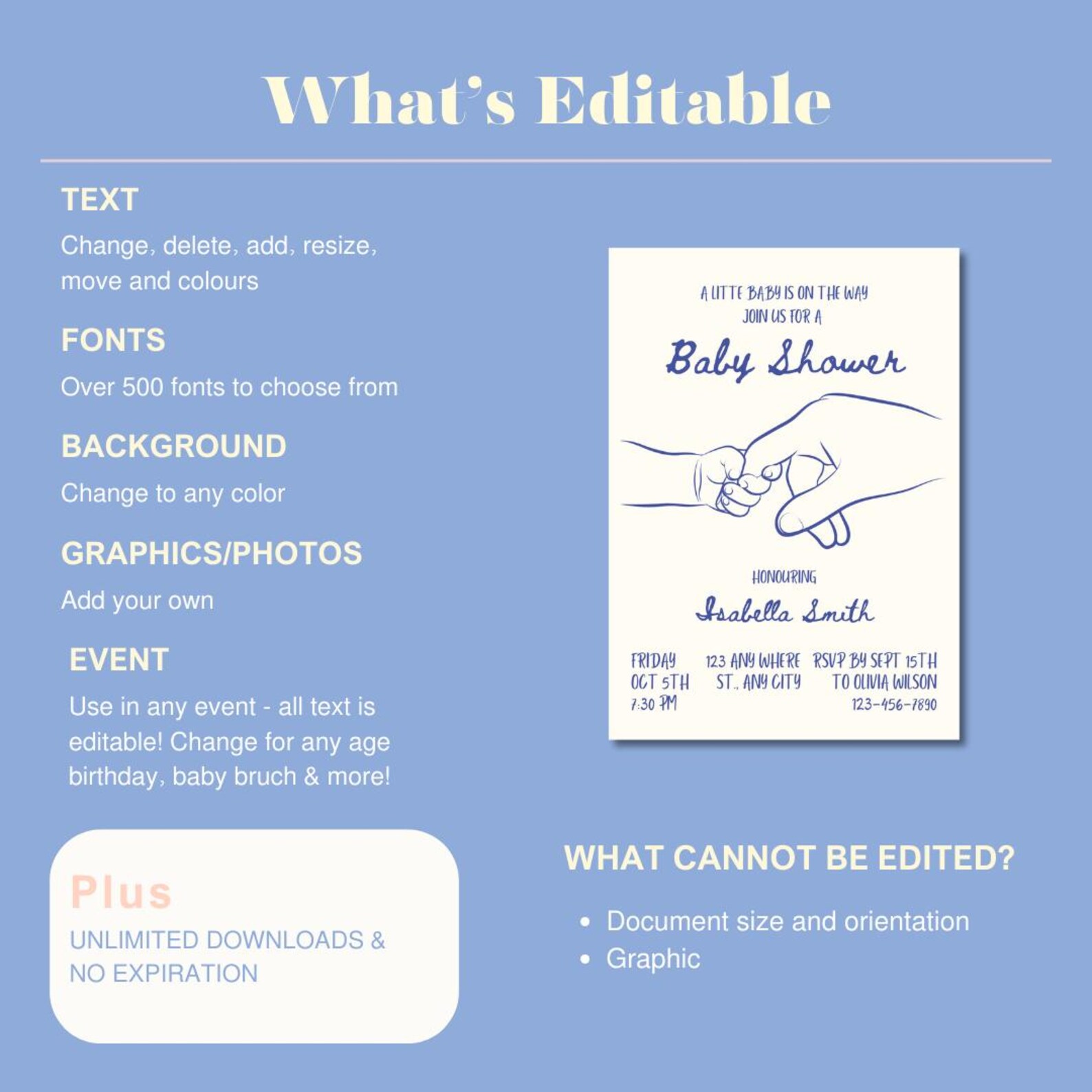 Hand Drawn Baby Shower Invitation Template, Whimsical Baby, Handwritten ...