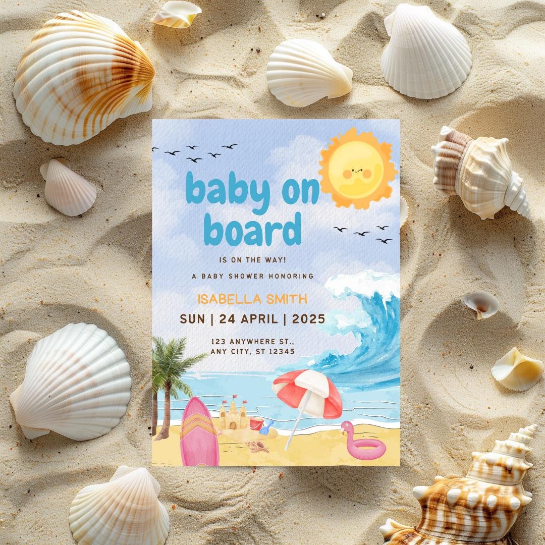 Baby on Board Beach Baby Shower Invitation | Tropical Summer Theme ...