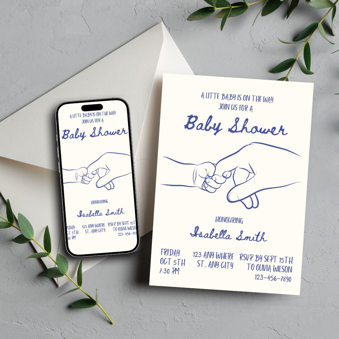 Hand Drawn Baby Shower Invitation Template, Whimsical Baby, Handwritten ...
