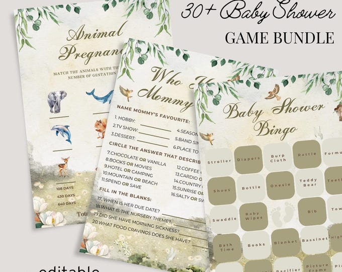 Editable Woodland Baby Shower Games Bundle, Boy Greenery Woodland ...