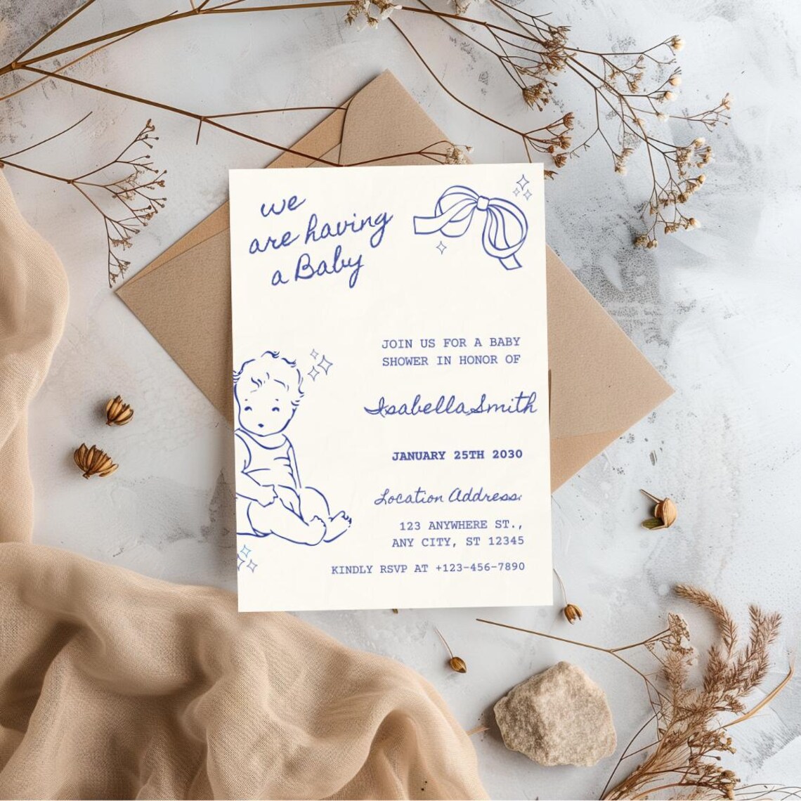 Editable Hand Drawn Baby Shower Invitation Template, Whimsical Baby ...