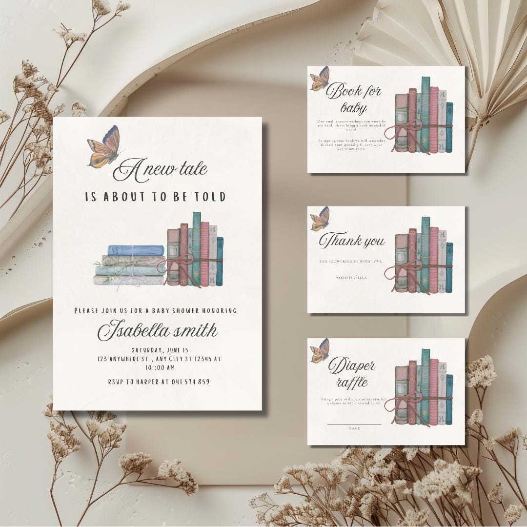 Storybook Baby Shower Invitation Bundle, Books for Baby, Diaper Raffle ...