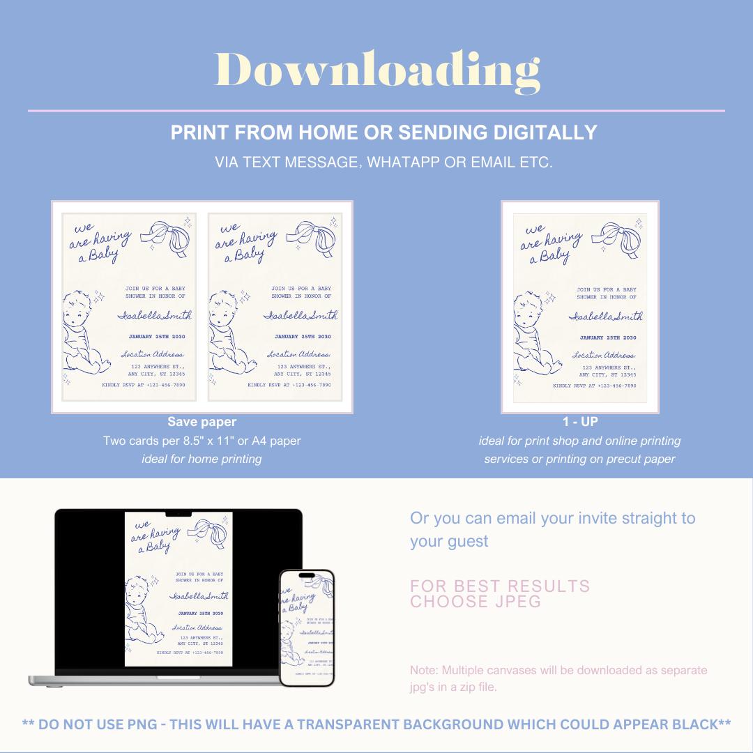 Editable Hand Drawn Baby Shower Invitation Template, Whimsical Baby ...