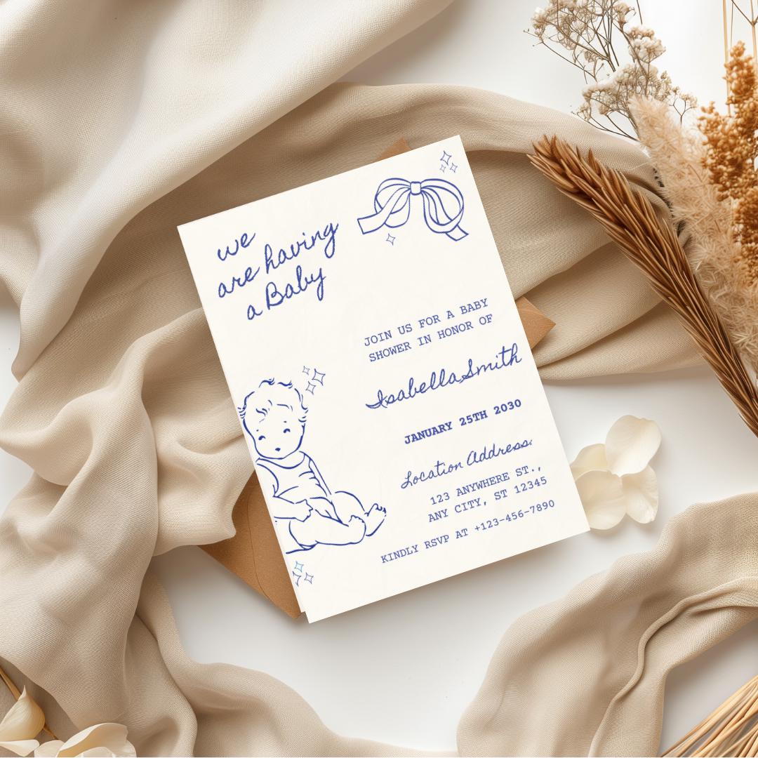 Editable Hand Drawn Baby Shower Invitation Template, Whimsical Baby ...