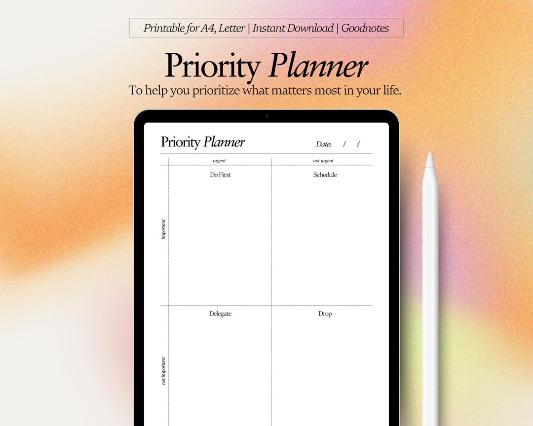 Priority Planner, Action Priority Matrix for Personal Development ...