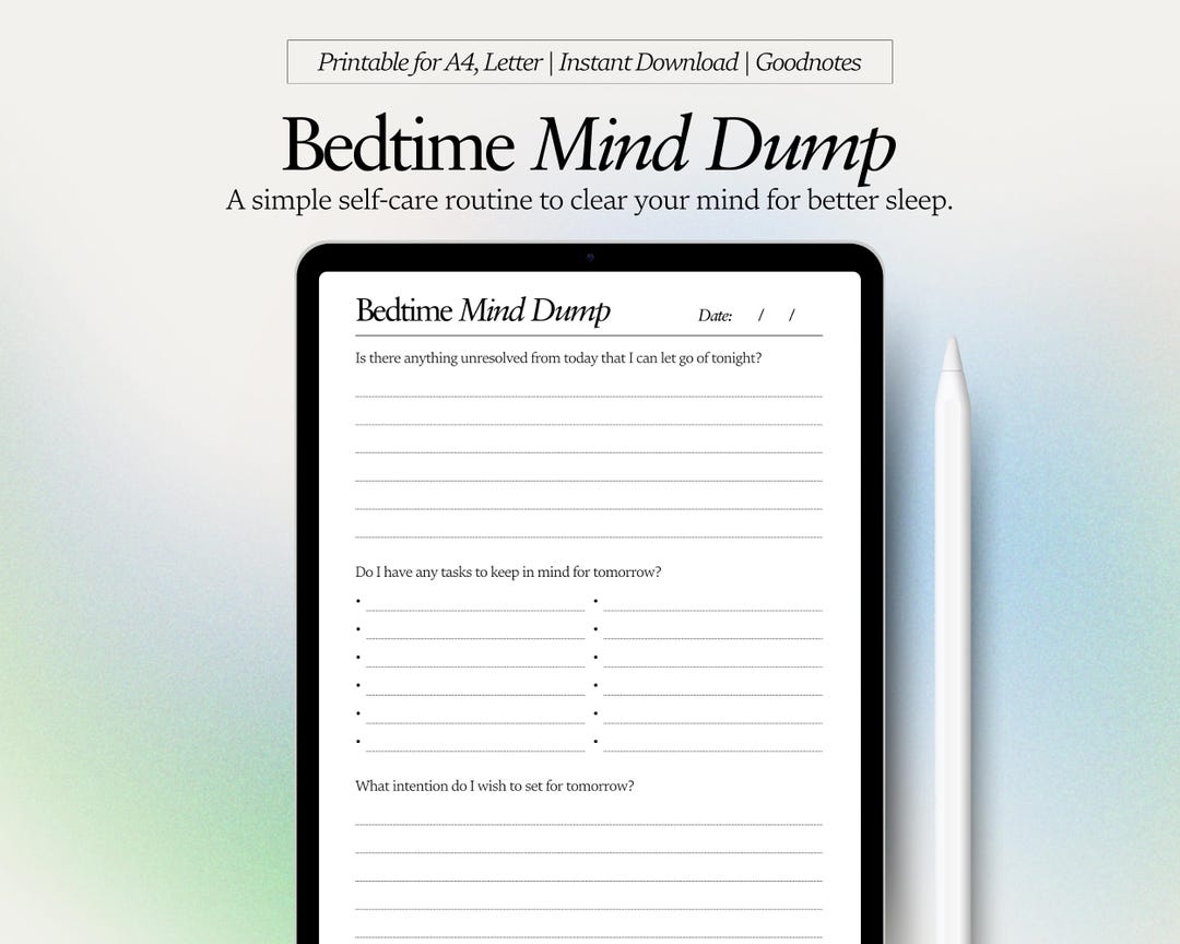 Bedtime Mind Dump Journal for Better Sleep, Daily Self-care Journal ...