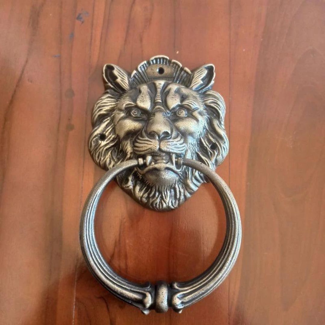 Antique Vintage Solid Brass Lion King Head Front Door KNOCKER With Pull ...