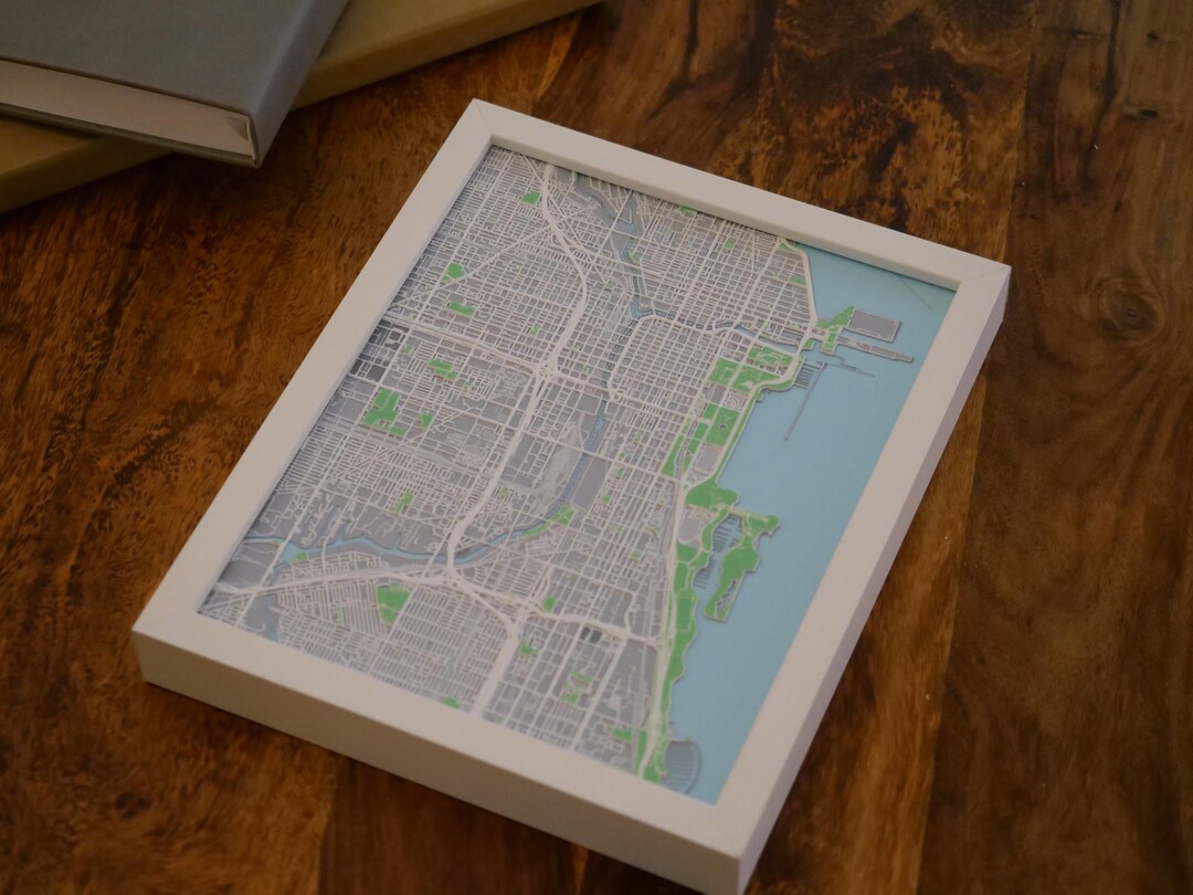 Chicago 3D Street Map - Framed, Map Art, City Decor, Custom Wall Art ...