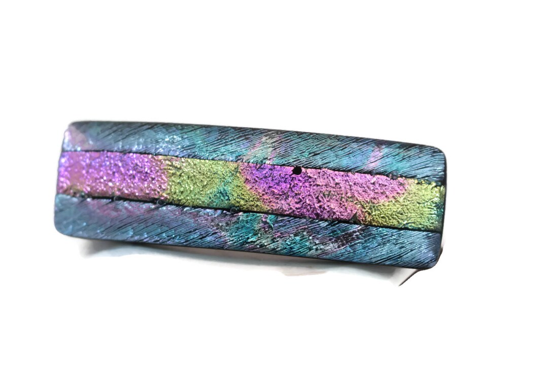 Medium Dichroic Barrette, Hair Accessory, Fused Glass Barrette,rainbow ...