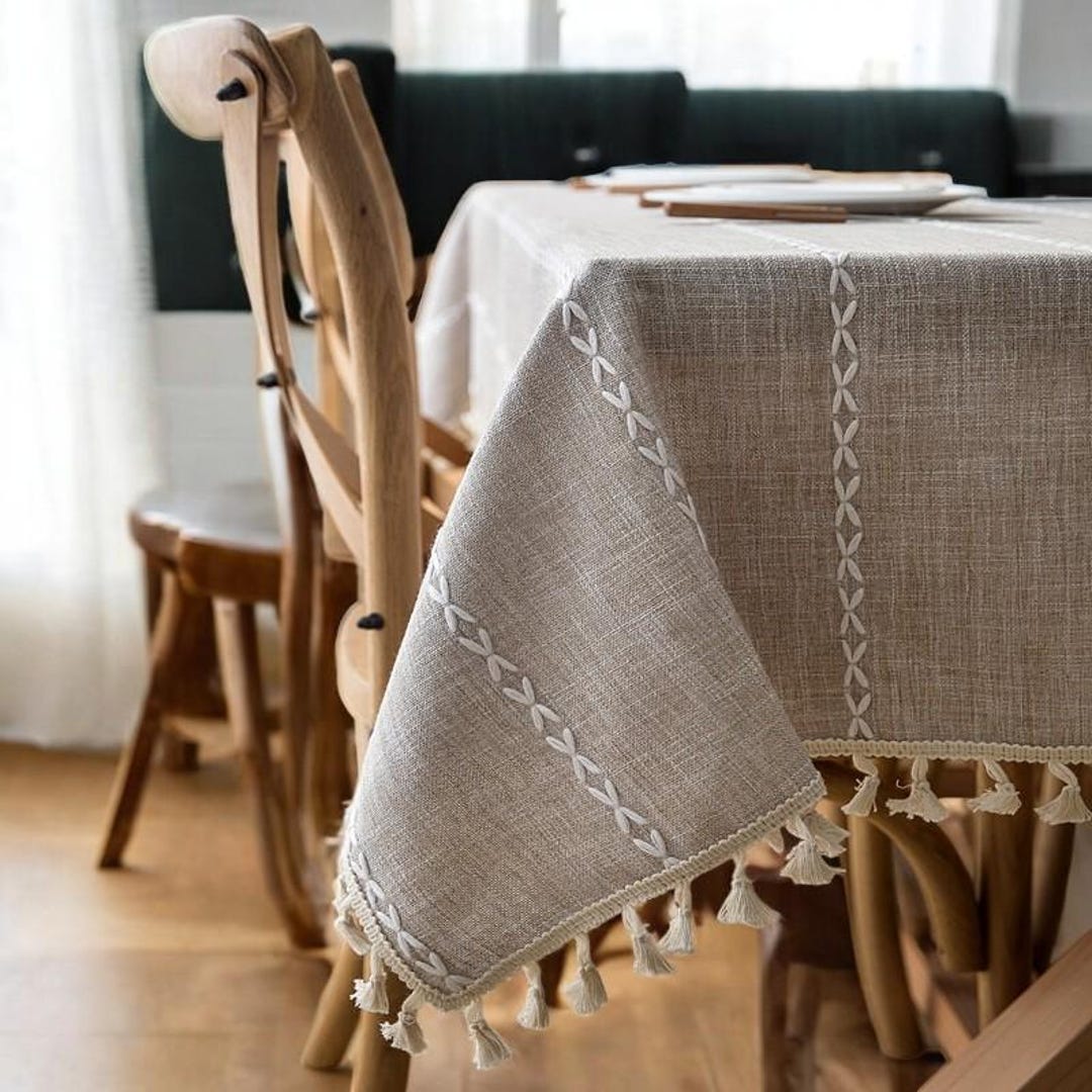 Tablecloth,cotton,linen,rustic Stripe Tassel Tablecloth,tablecloth With ...