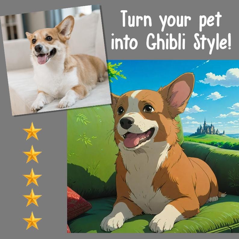 Ghibli Style Photo for Pets, Ghibli Art Style Portrait, Personalized ...