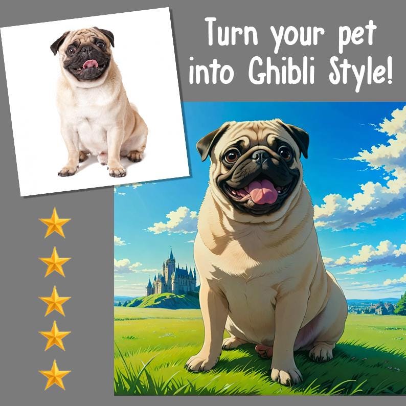 Ghibli Style Photo for Pets, Ghibli Art Style Portrait, Personalized ...