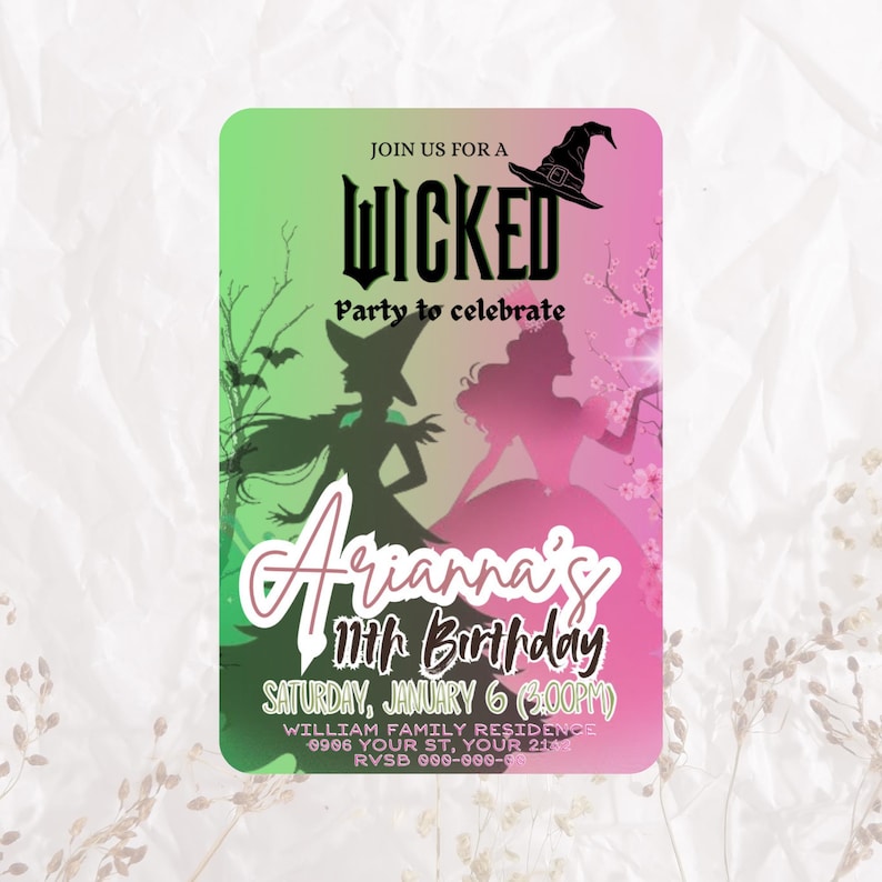 Wicked Birthday Party Invitation. Digital Animated Musical Wicked Theme ...