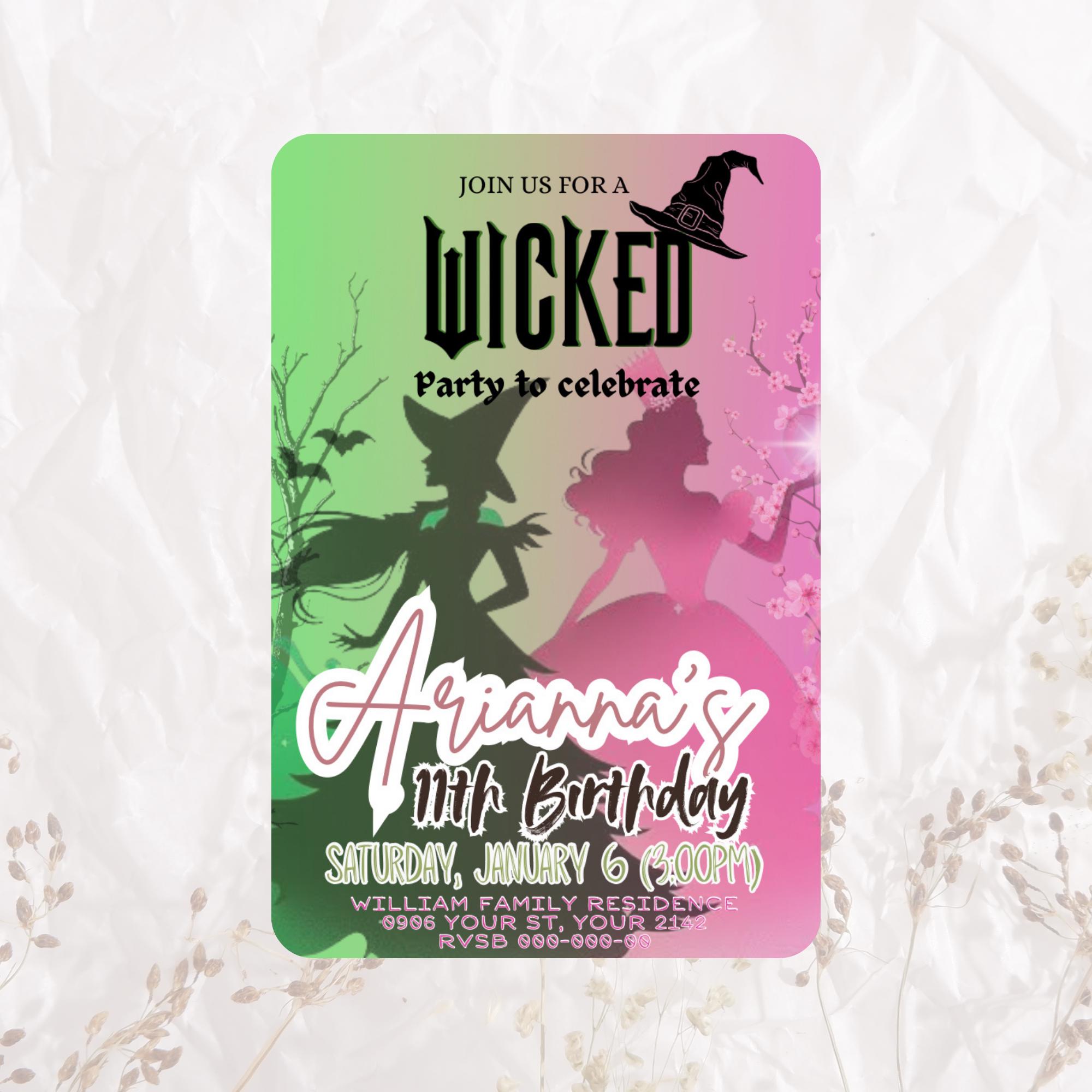 Wicked Birthday Party Invitation. Digital Animated Musical Wicked Theme ...