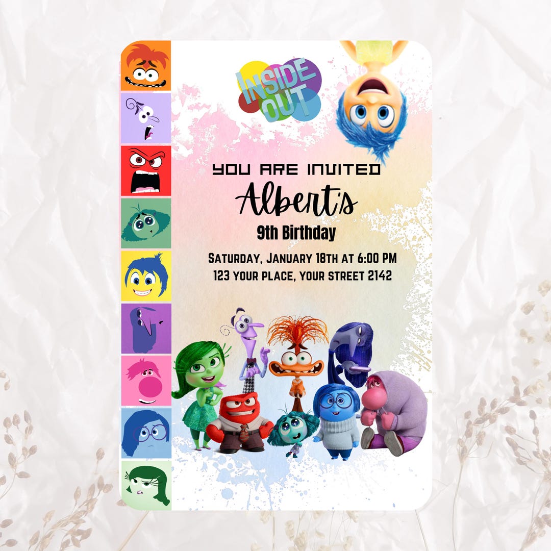 Inside Out Birthday Theme Kids Editable , Inside Out Party Invite ...