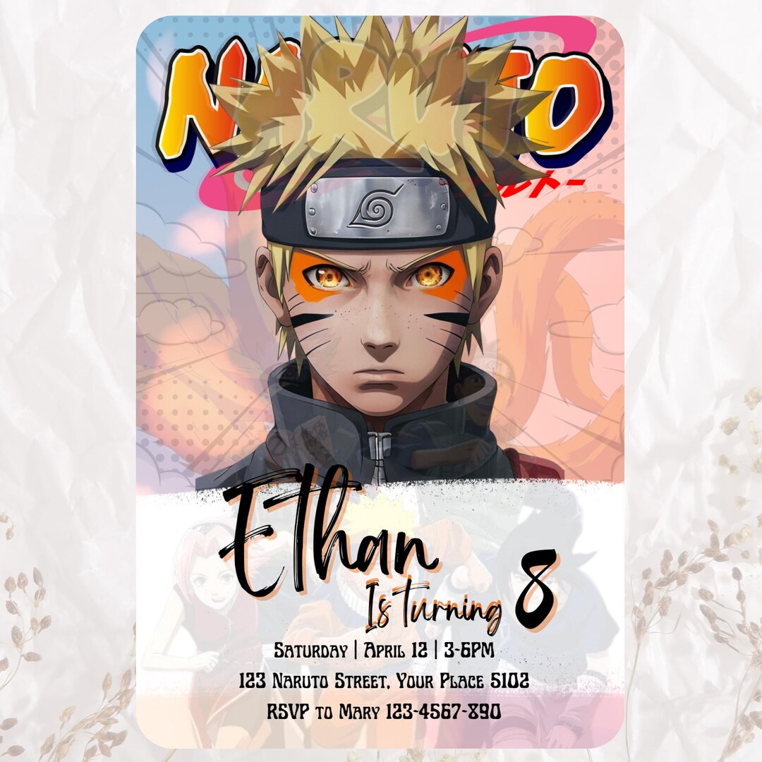 Naruto Theme Kids Birthday Editable , Naruto Party Invite, Printable ...