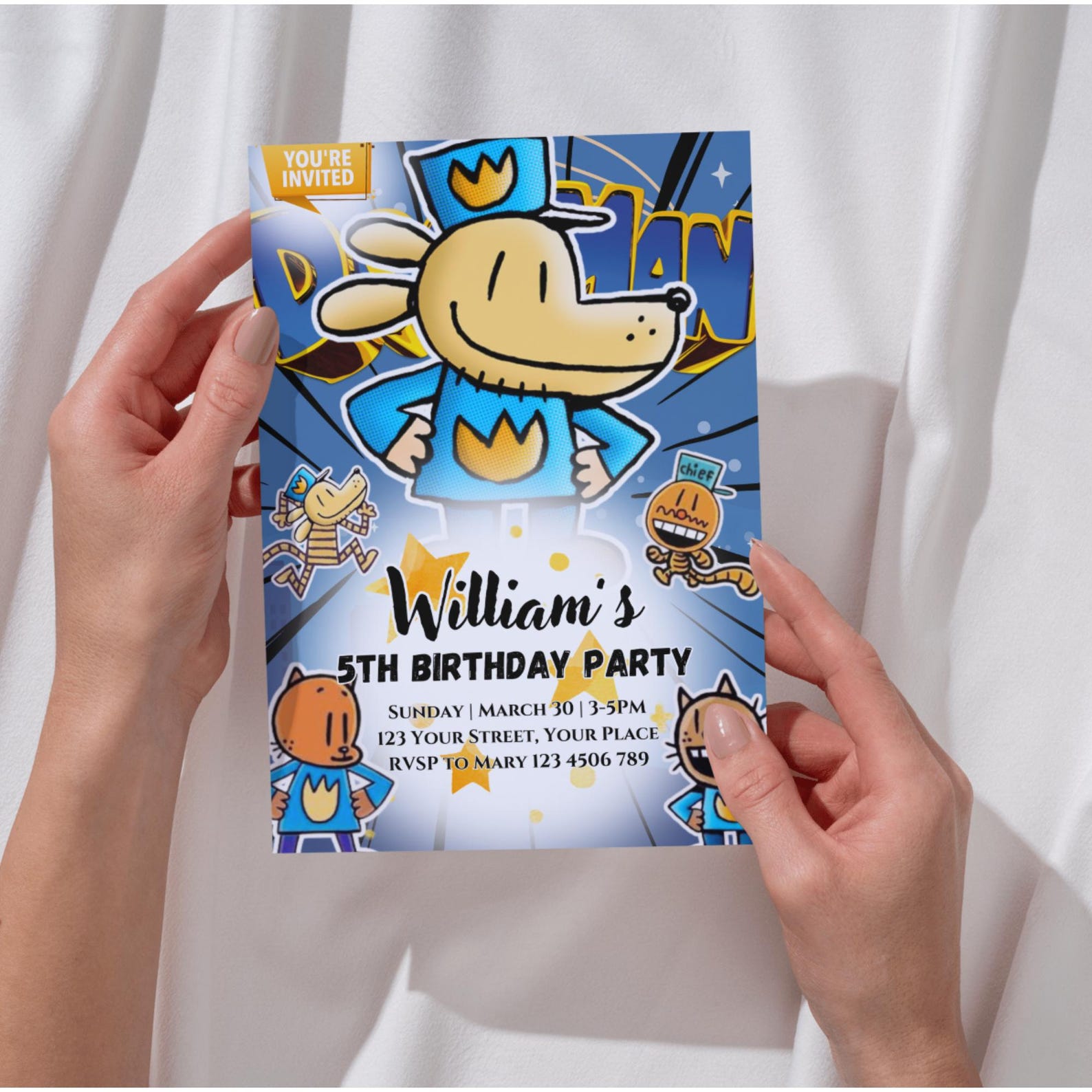 Dog Man Birthday Theme Kids Editable , Dogman Party Invitation Card ...