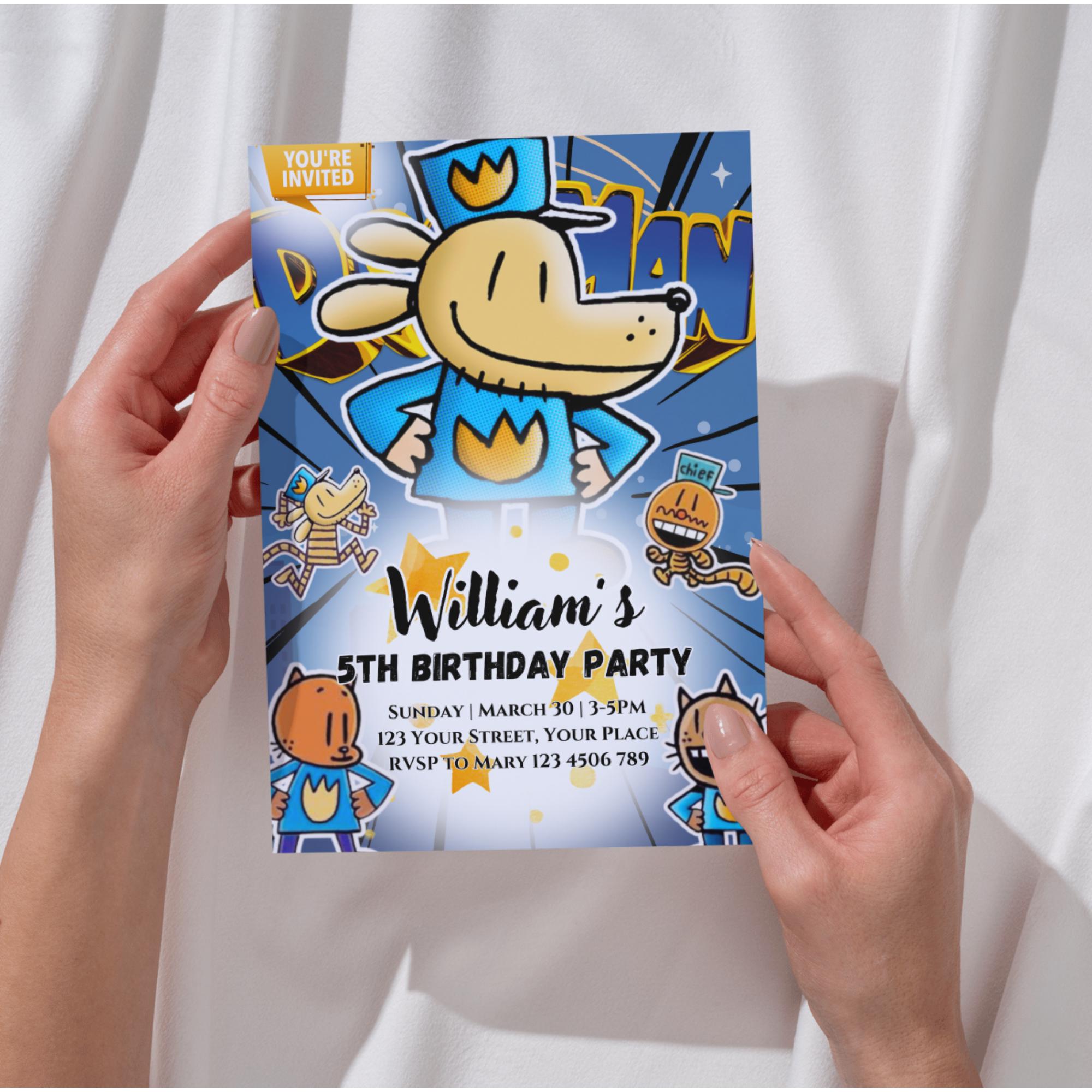 Dog Man Birthday Theme Kids Editable , Dogman Party Invitation Card ...