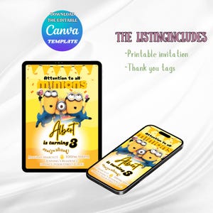 Despicable Me Birthday Theme Kids Editable , Minion Party Invite ...