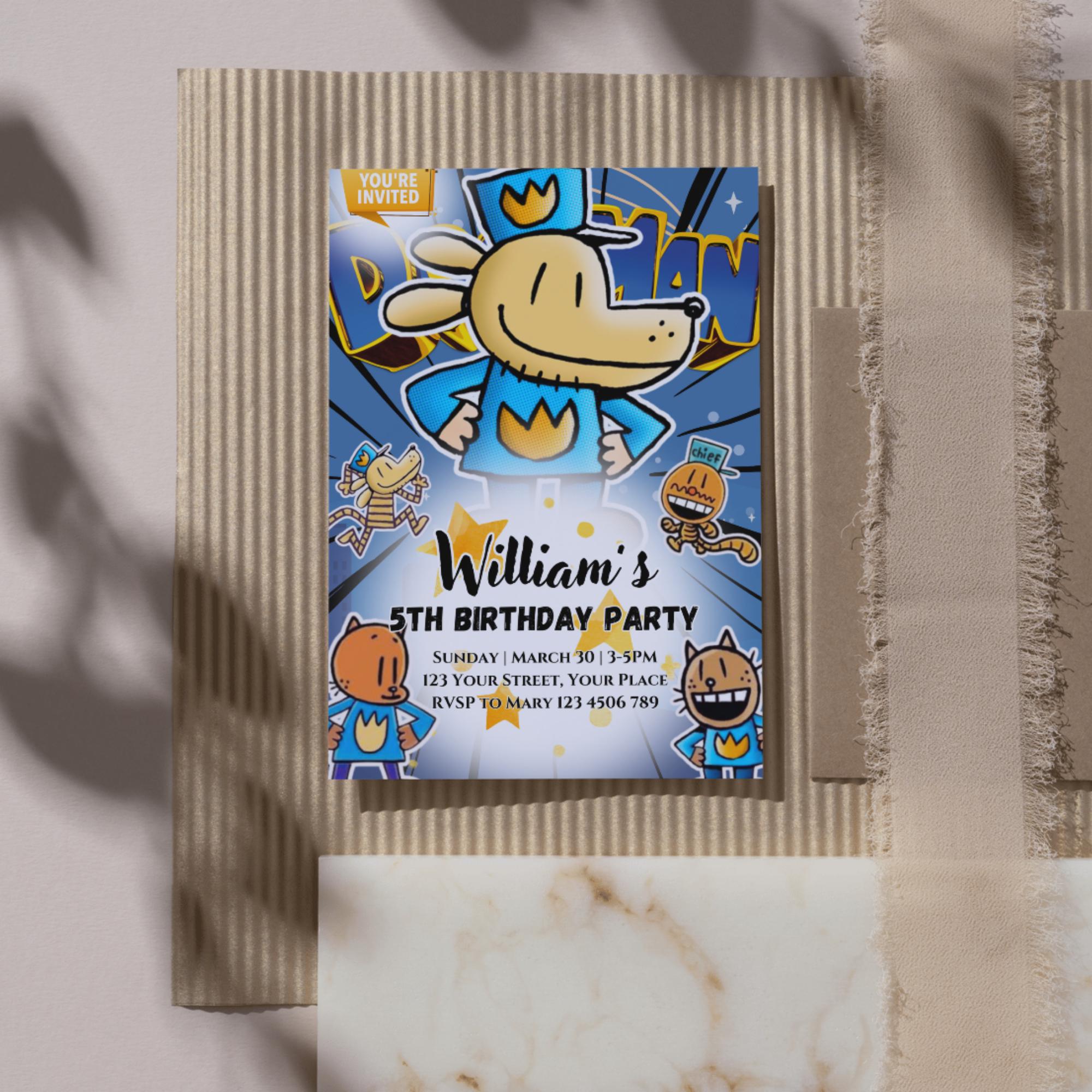 Dog Man Birthday Theme Kids Editable , Dogman Party Invitation Card ...