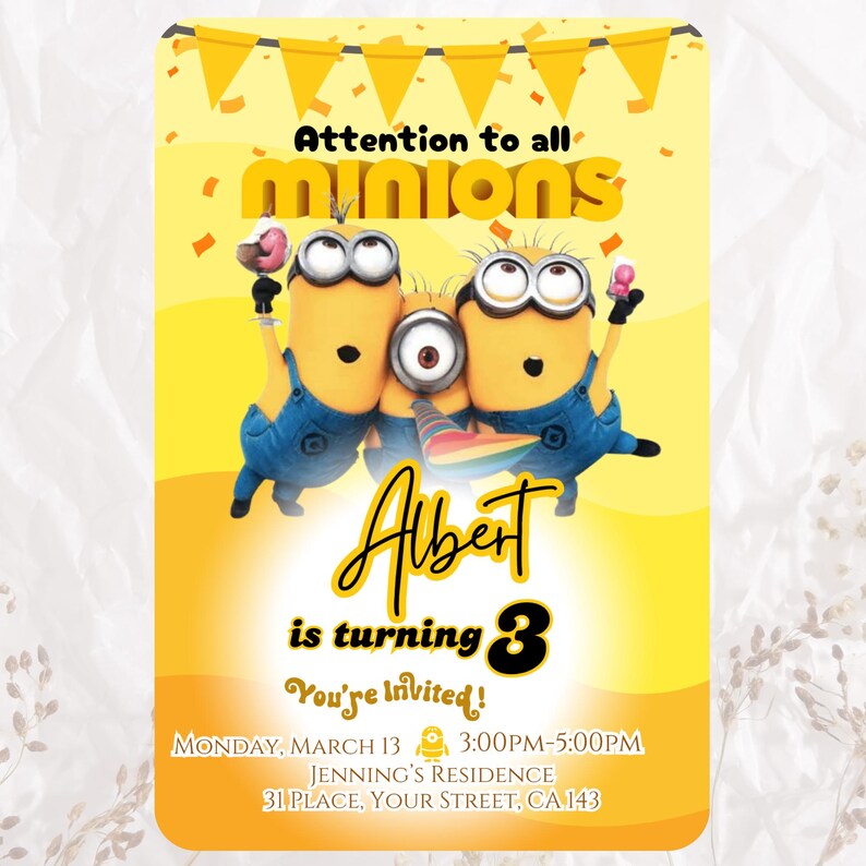 Despicable Me Birthday Theme Kids Editable , Minion Party Invite ...
